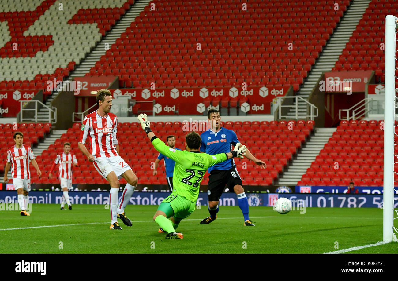 Stoke City's Peter Crouch scores the second goal during the Carabao Cup ...
