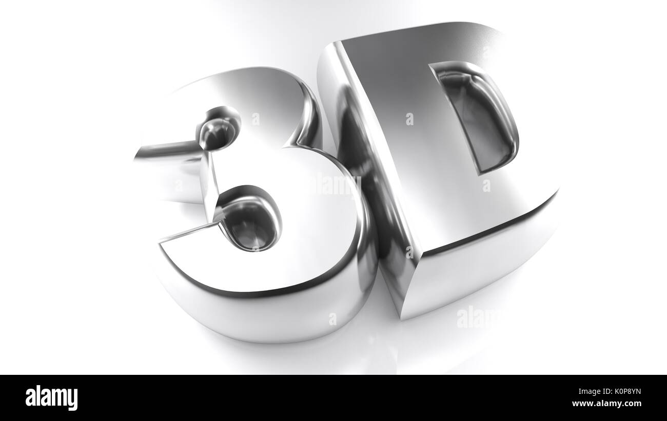 3D in chromed letters - 3D rendering Stock Photo - Alamy