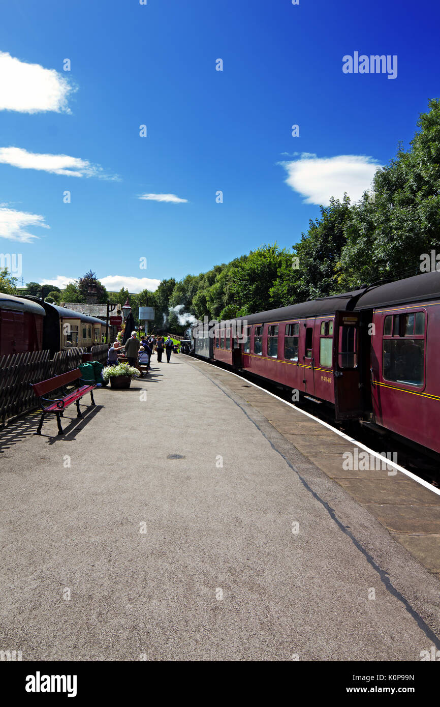 Steam train stationary at Oxenhope Station on the Keighley and Worth ...
