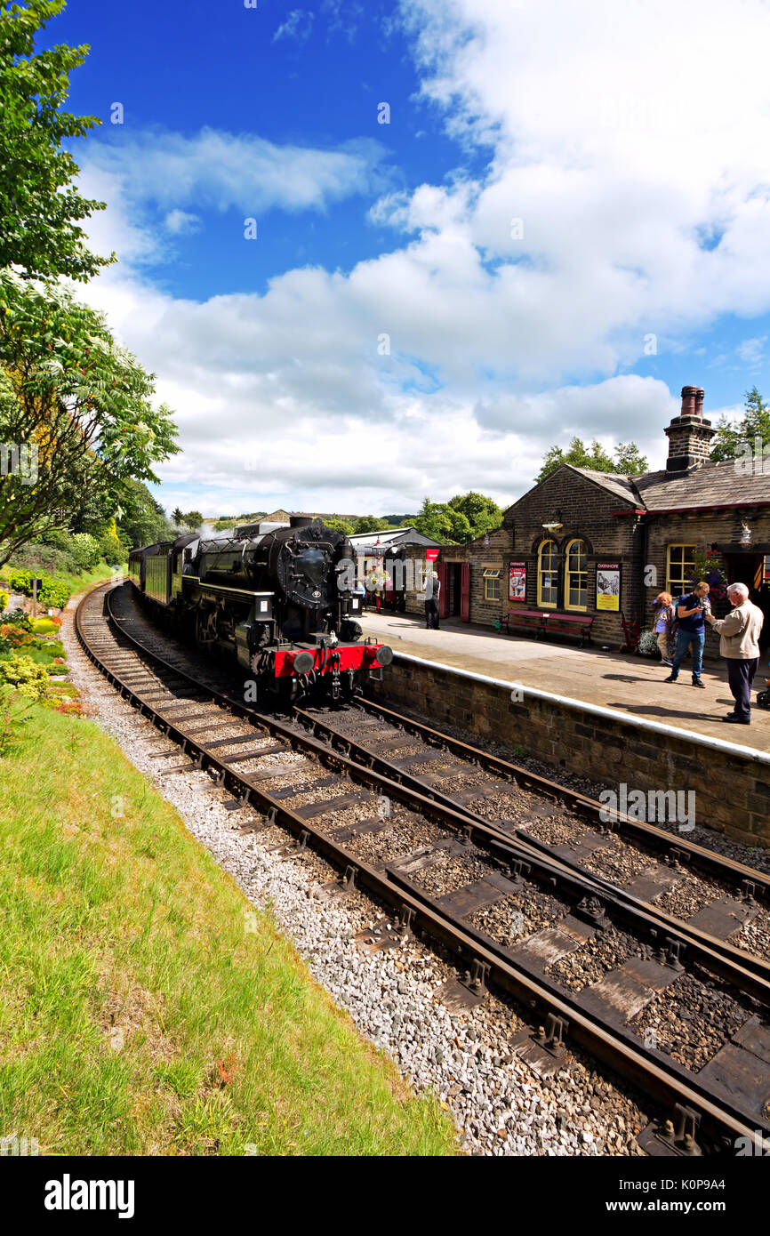 Steam train stationary at Oxenhope Station on the Keighley and Worth ...