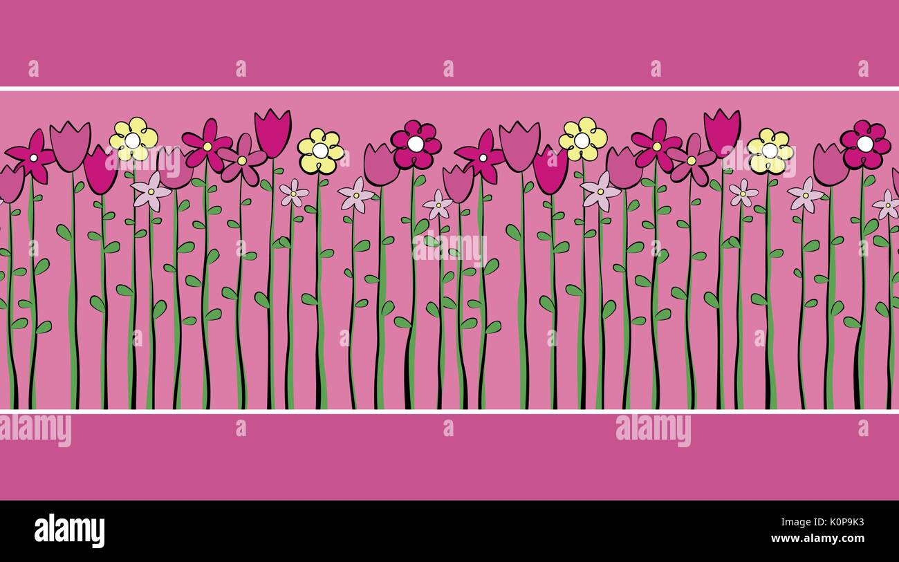 illustration of tall spring flowers border, in vector format very easy ...