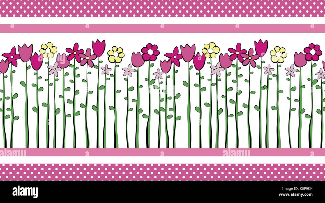 illustration of tall spring flowers border, in vector format very easy ...