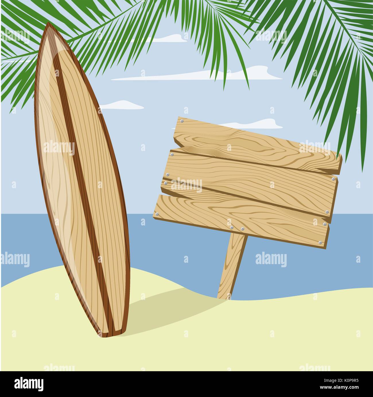 surfboardand signboard on a beach background, vector format very easy ...
