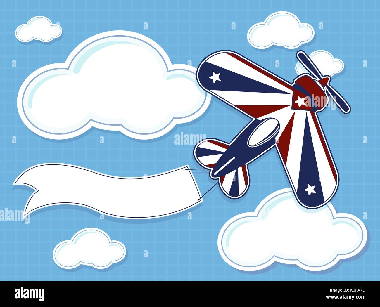 funny acrobatic airplane cartoon with blank banner on blue background ...