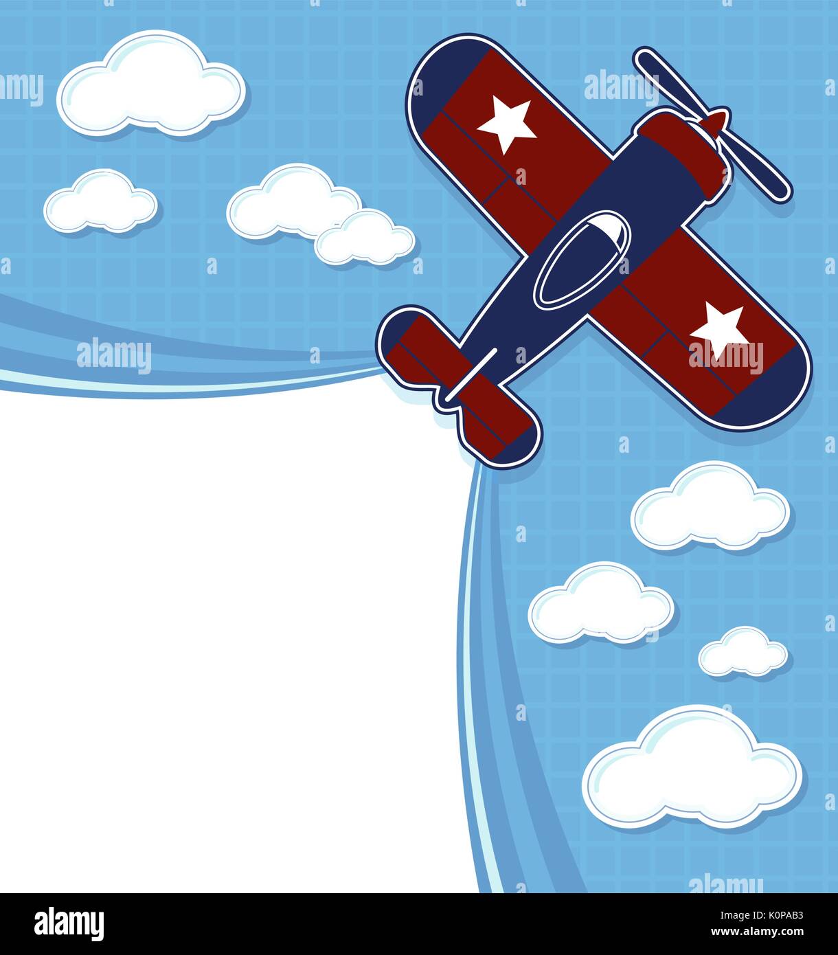 funny airplane cartoon with blank contrail for copy space on blue ...