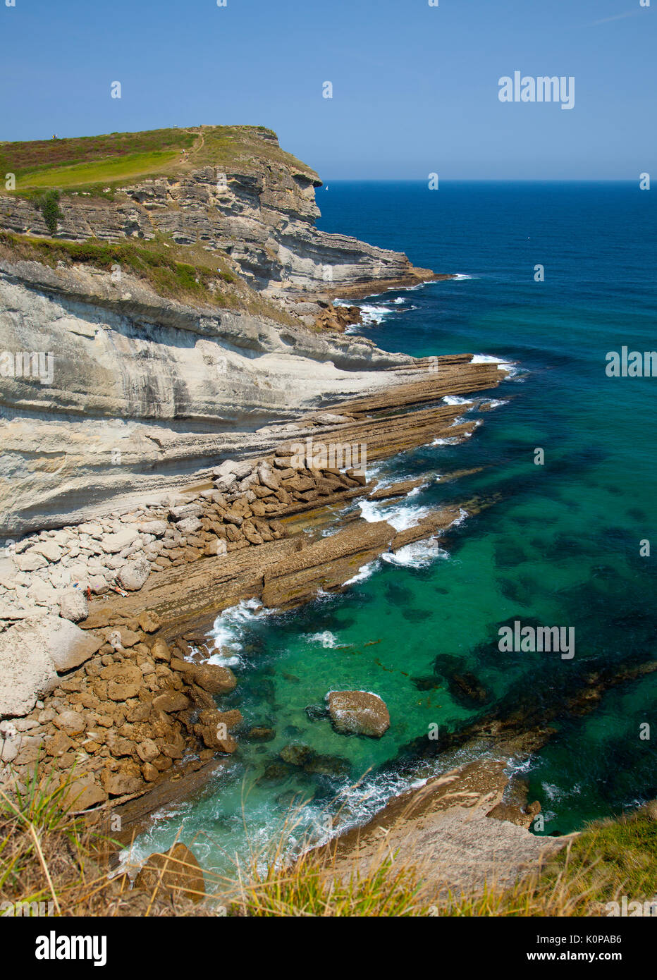 Cantabria, Bay of Santander, amazing rock formations of cape Cabo Mayor ...