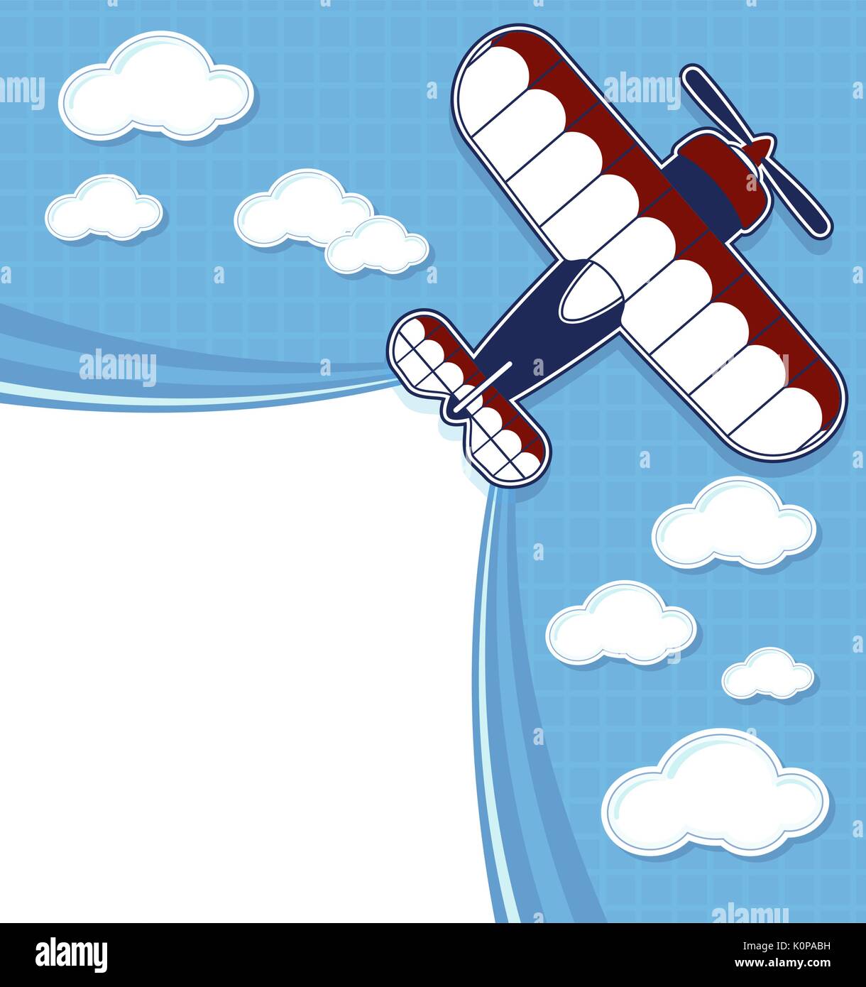 funny biplane cartoon with blank contrail for copy space on blue ...