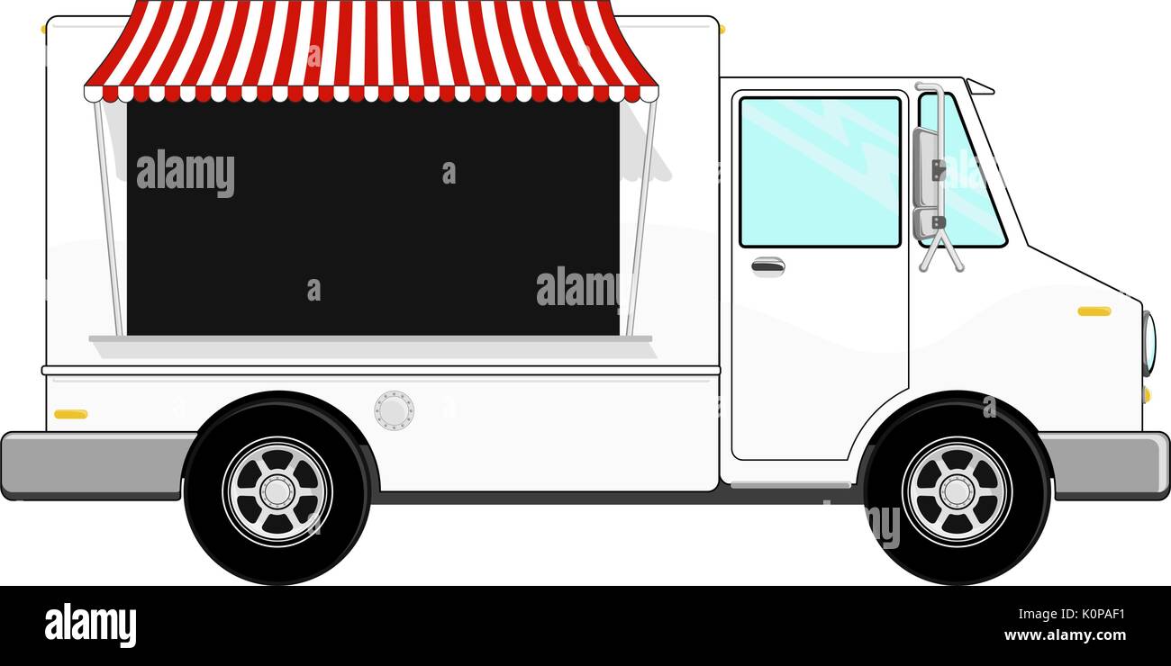 food bus with awning isolated on white background, copy space for your ...