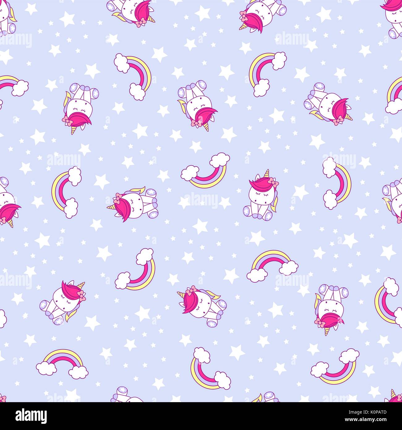 seamless pattern illustration of cute unicorns with rainbow and stars ...