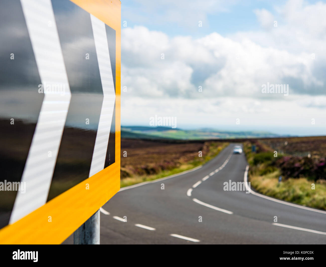 Sharp deviation of route to right on panoramic Slock road Stock Photo ...