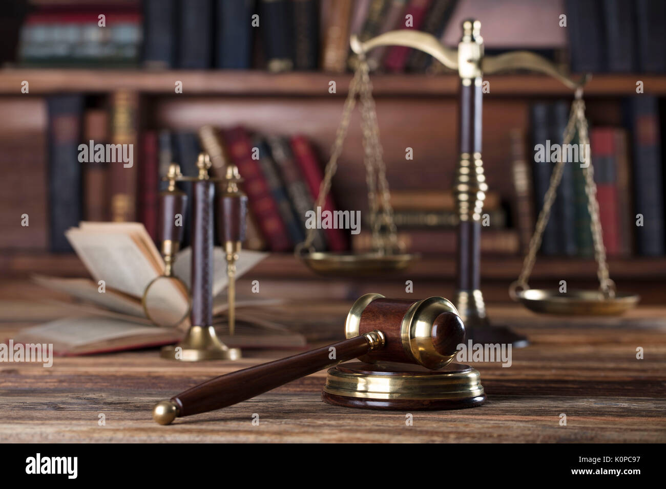 Gavel of the jugde and scale of justice in the lawyer library Stock ...