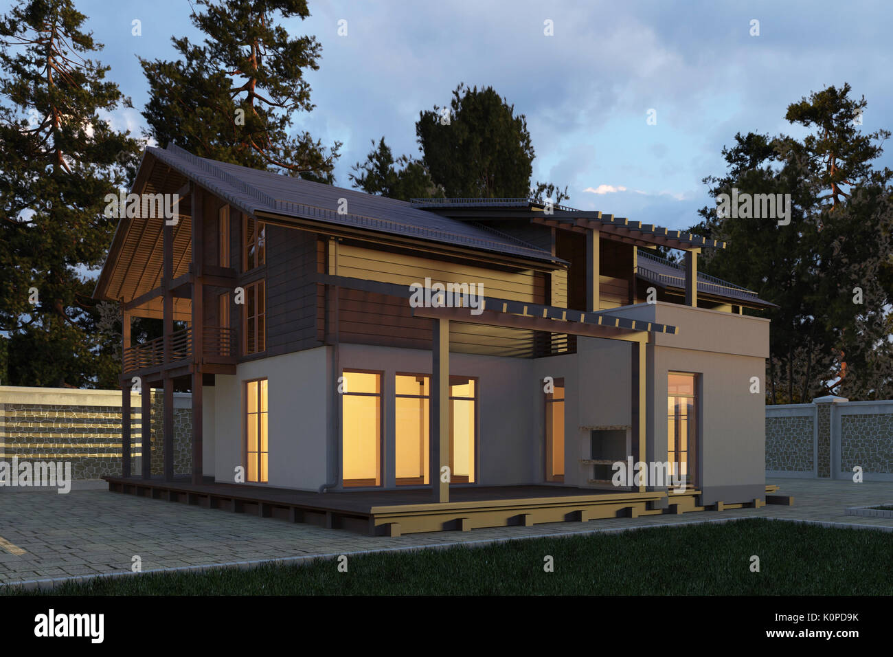 Photo realistic render of the building in the open air 3d illustration ...