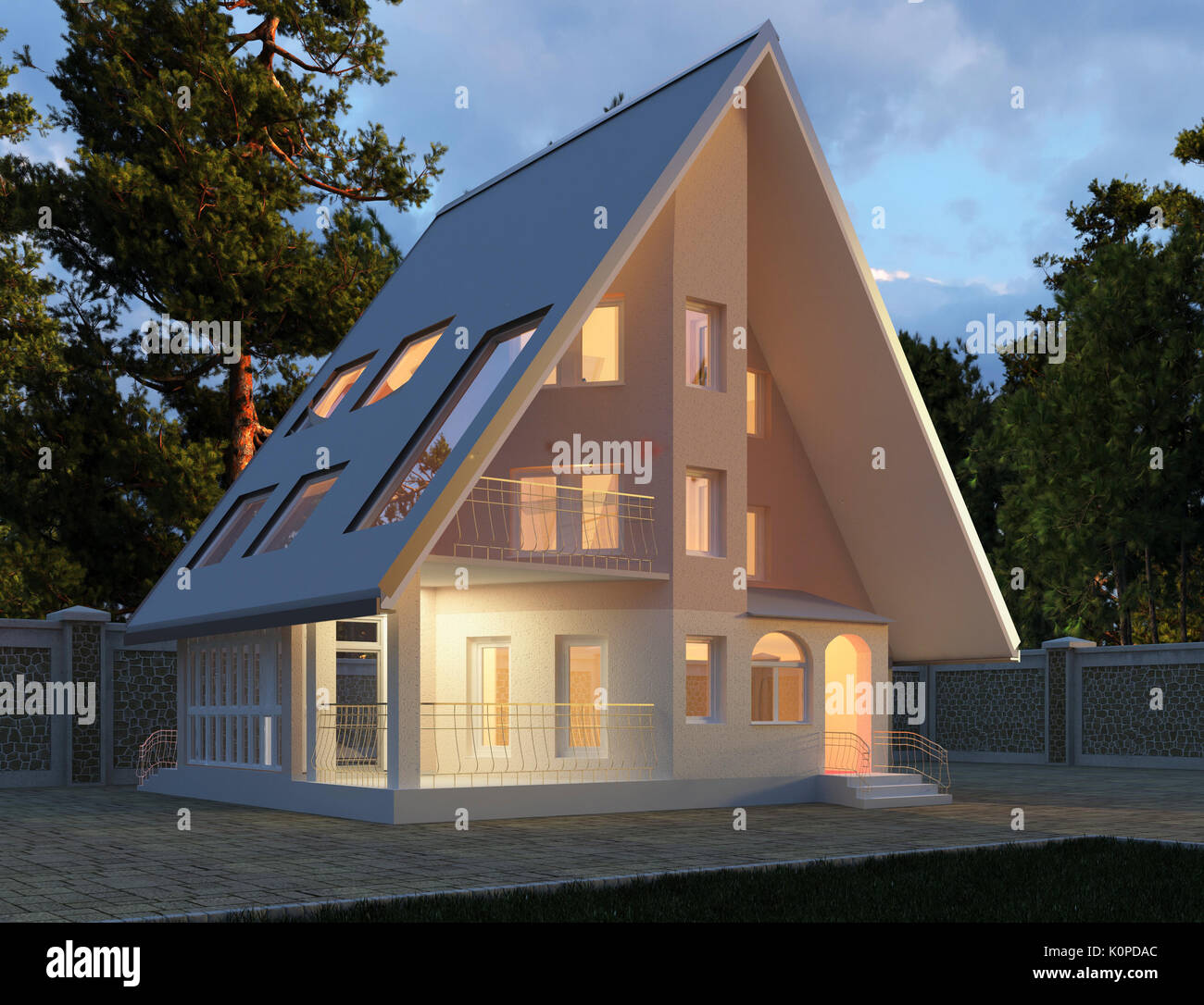 Photo realistic render of the building in the open air 3d illustration ...