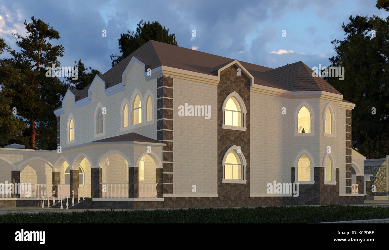 Photo realistic render of the building in the open air 3d illustration ...