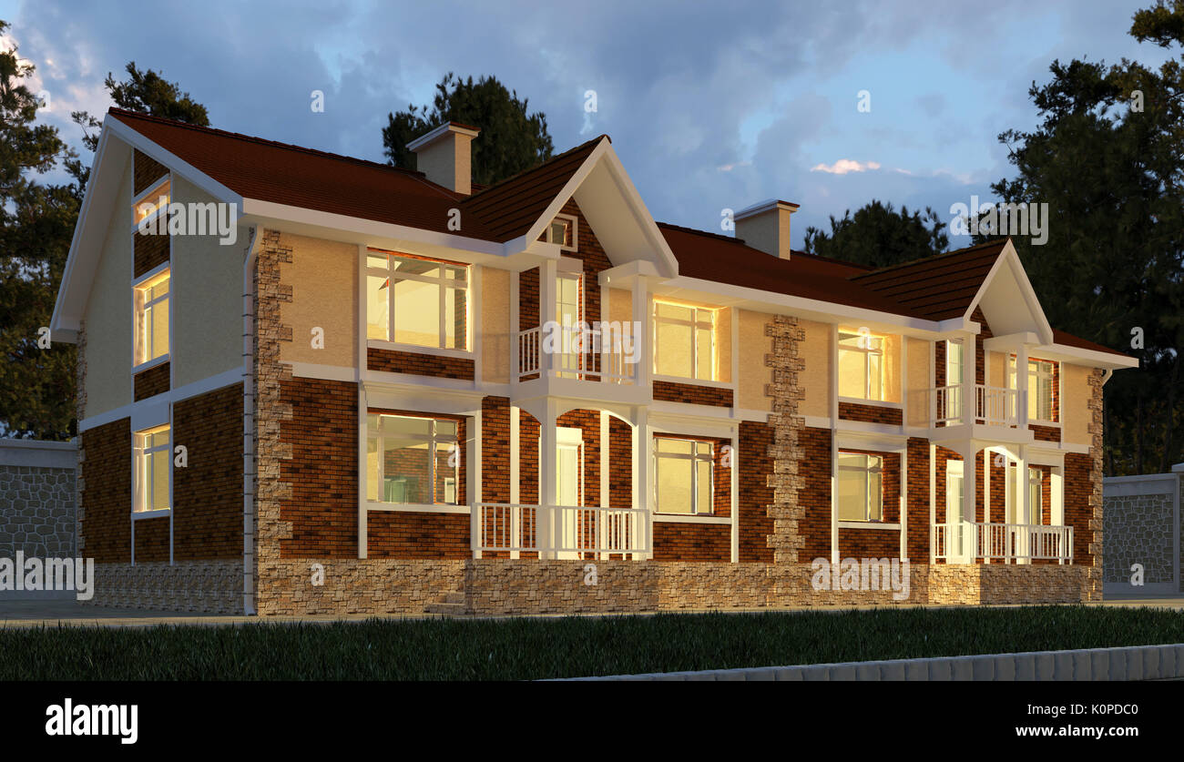 Photo realistic render of the building in the open air 3d illustration ...