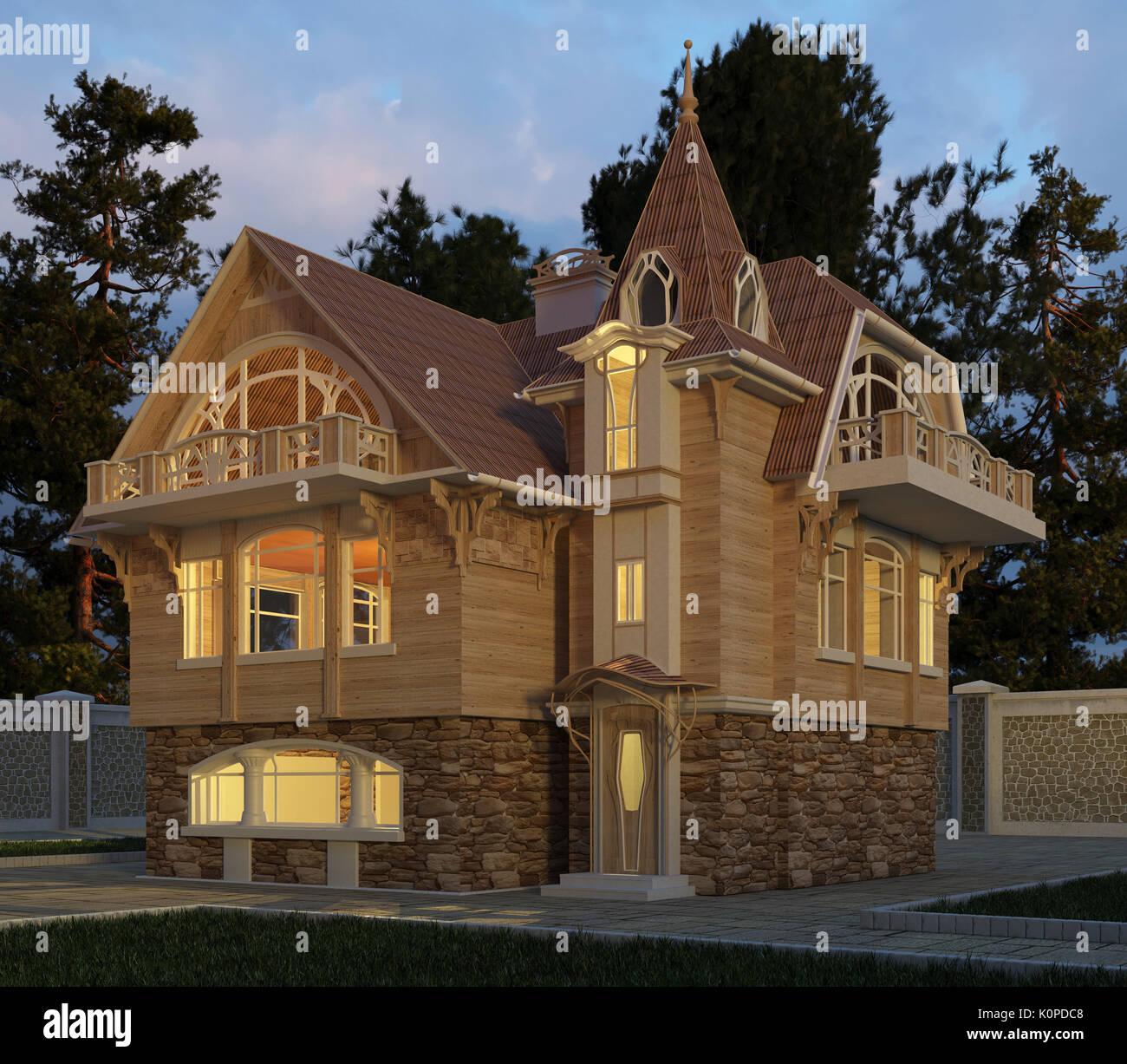 Photo realistic render of the building in the open air 3d illustration ...