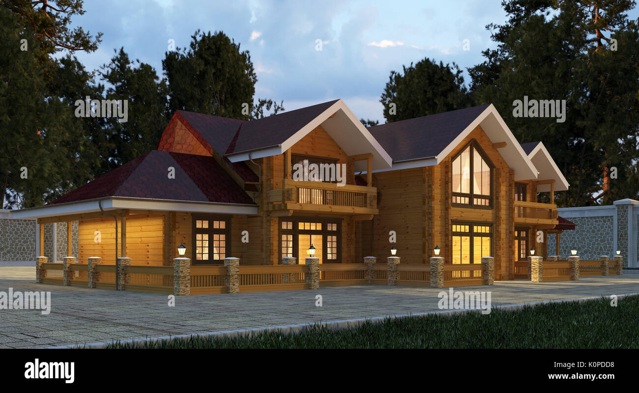 Photo realistic render of the building in the open air 3d illustration ...