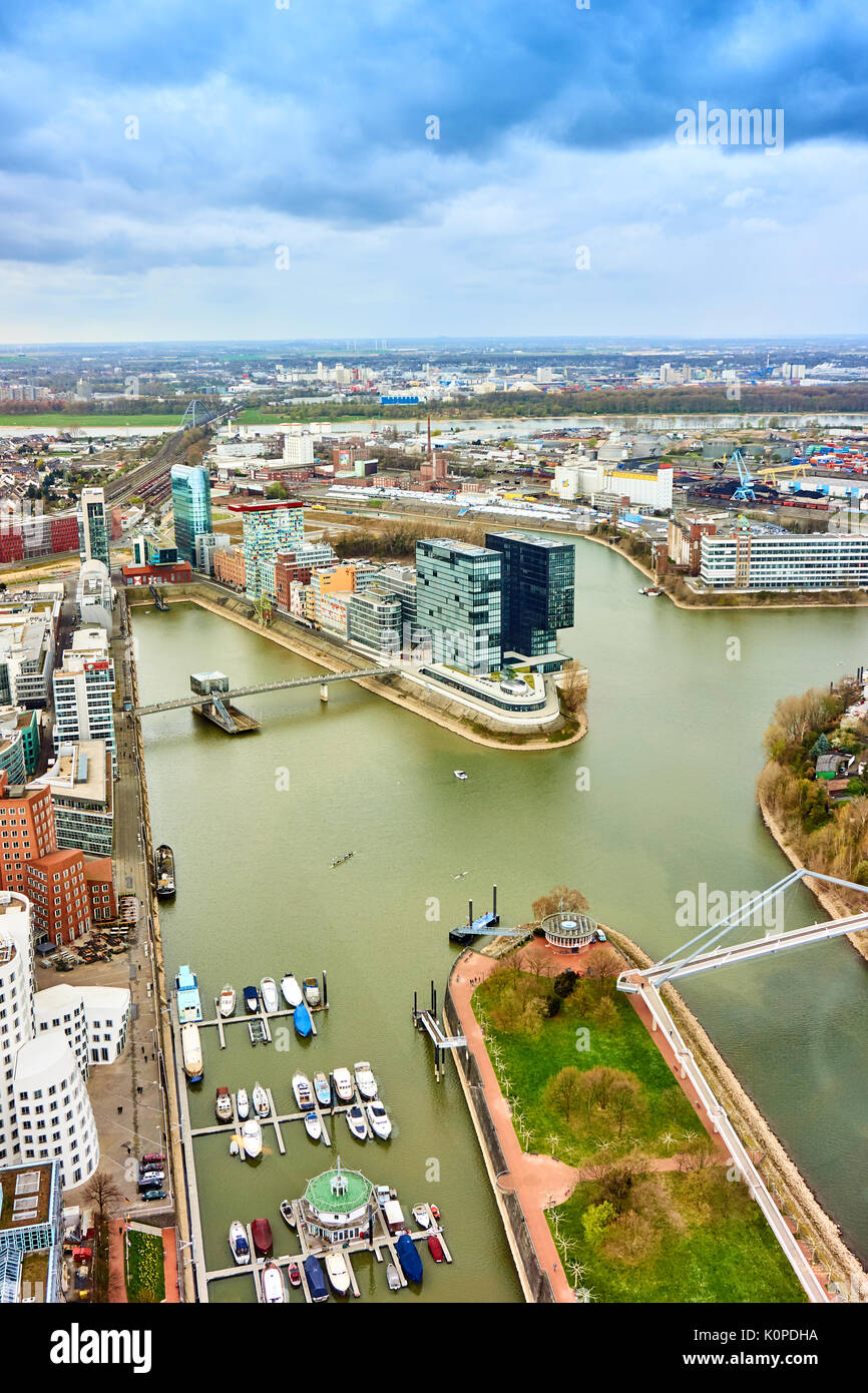 Dusseldorf at the river Rhine in Germany. Aerial View Stock Photo - Alamy