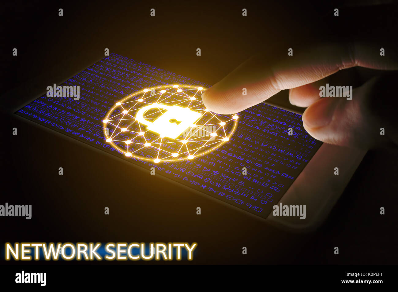 Cyber security network concept, Man using smartphone with lock ...