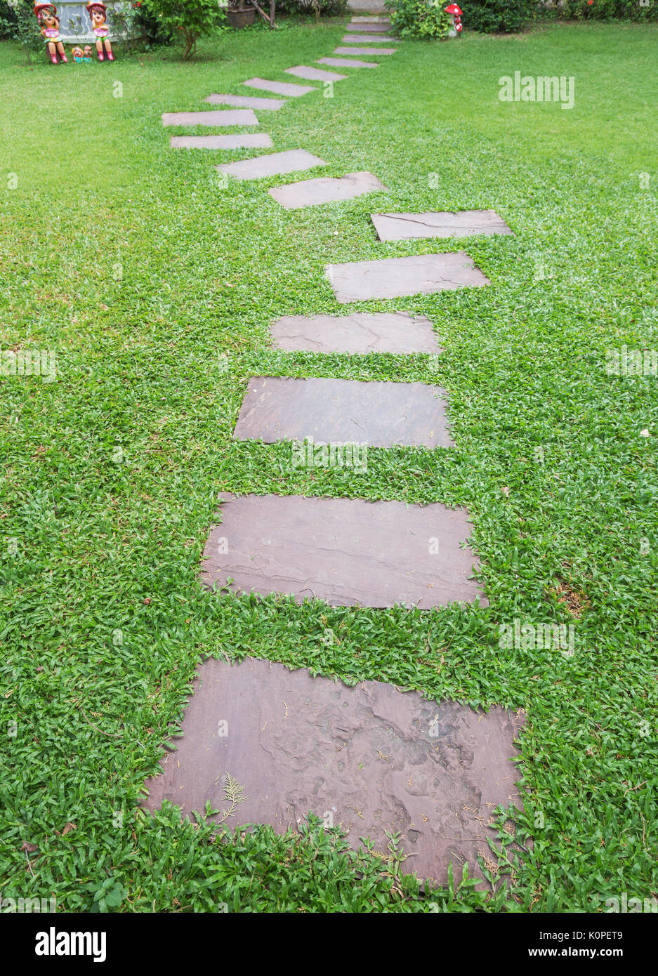 stone walk way between grass in the garden Stock Photo - Alamy
