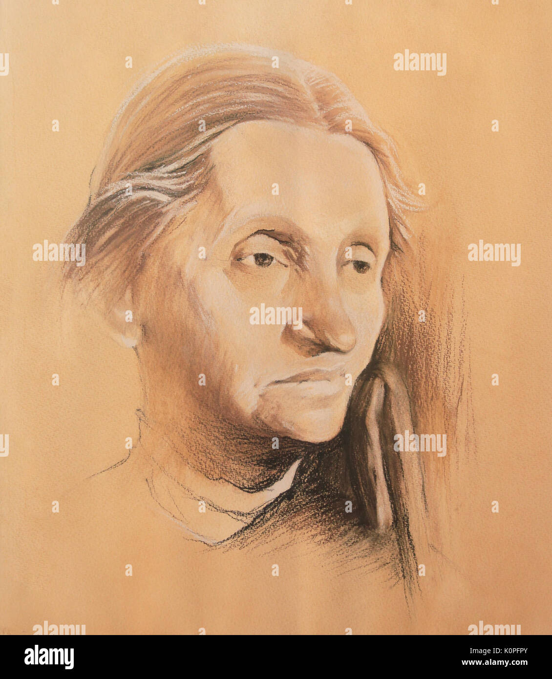 Pastel portrait of the old woman Stock Photo - Alamy