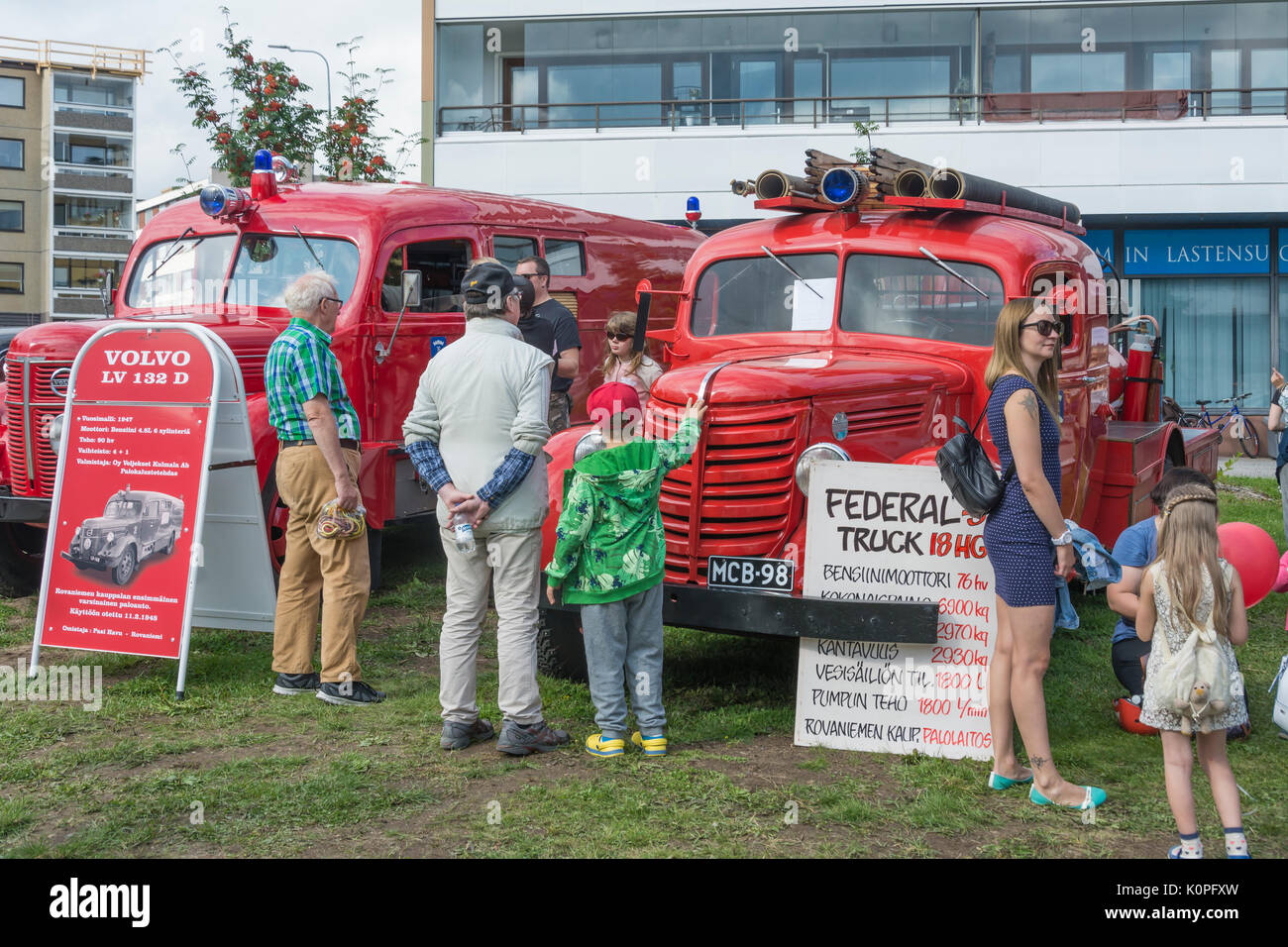 Old red fire engines at Rovaniemi Old Market Place Stock Photo - Alamy