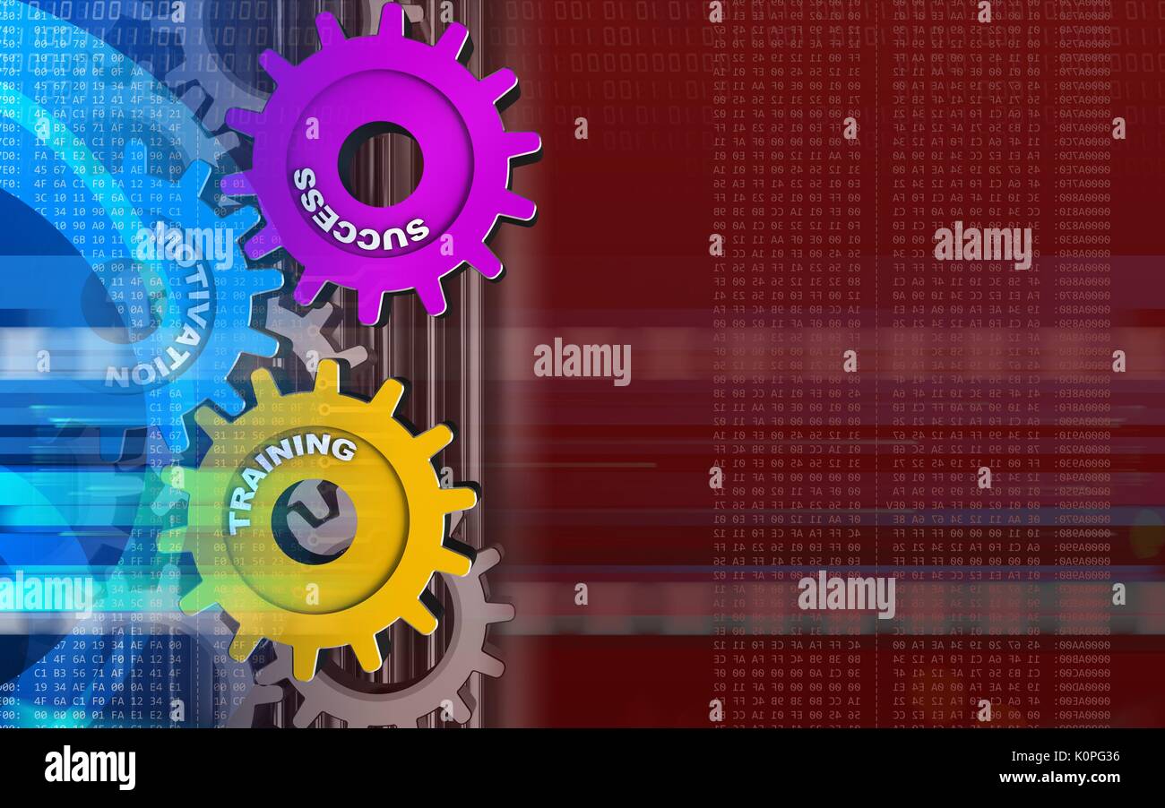 3d illustration of success system over red background with gears Stock ...