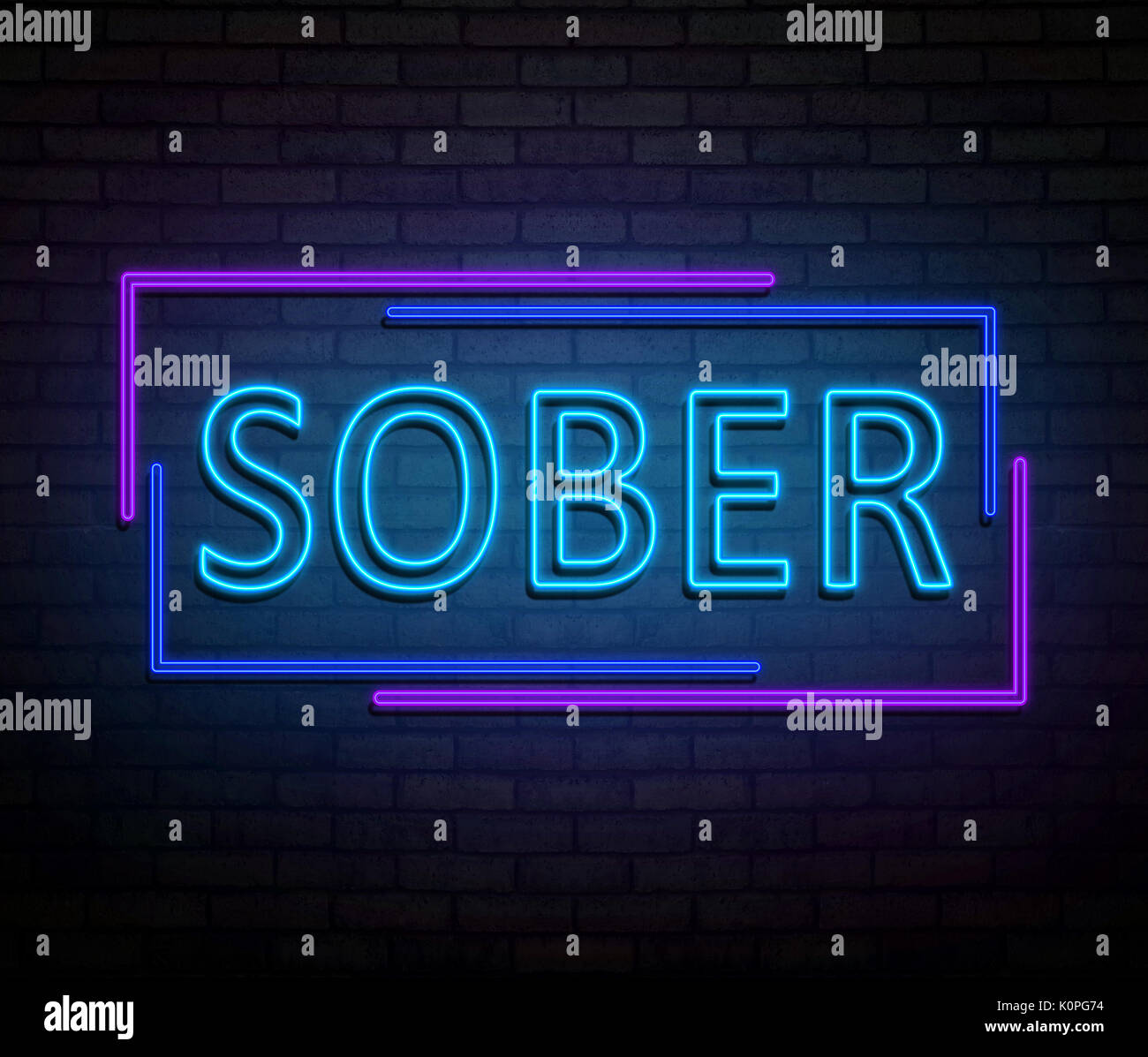 3d Illustration depicting an illuminated neon sign with a sober concept ...