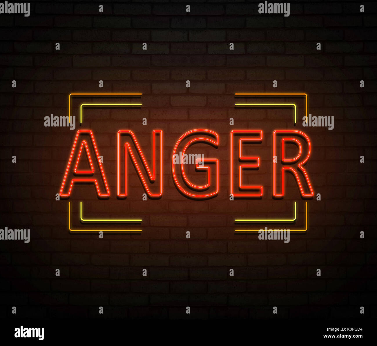 3d Illustration depicting an illuminated neon sign with an anger ...