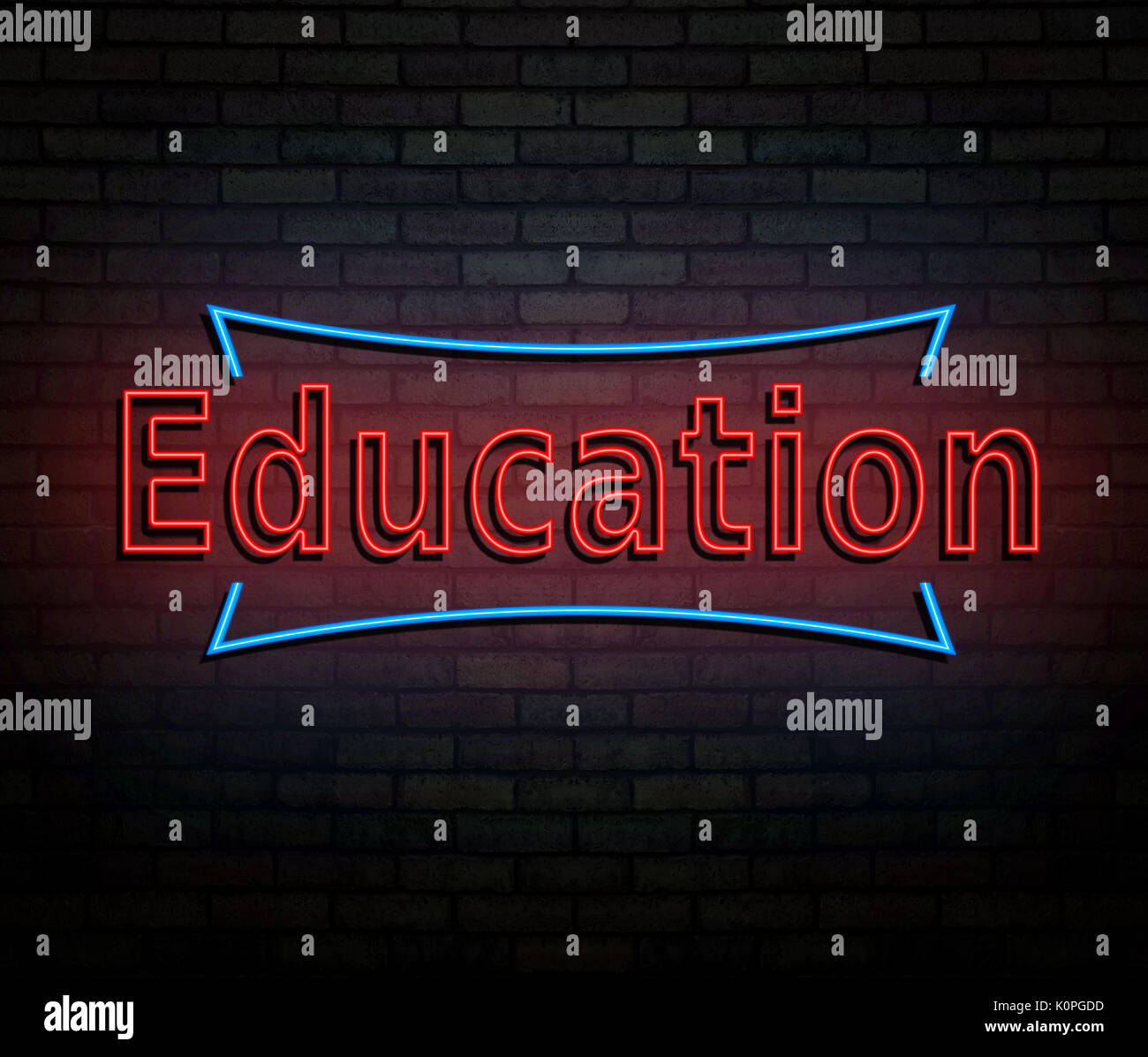 3d Illustration depicting an illuminated neon sign with an education ...