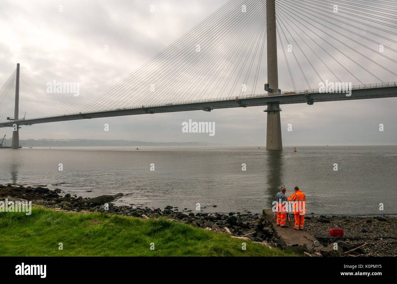 View from North Queensferry, of new Queensferry Crossing with two ...