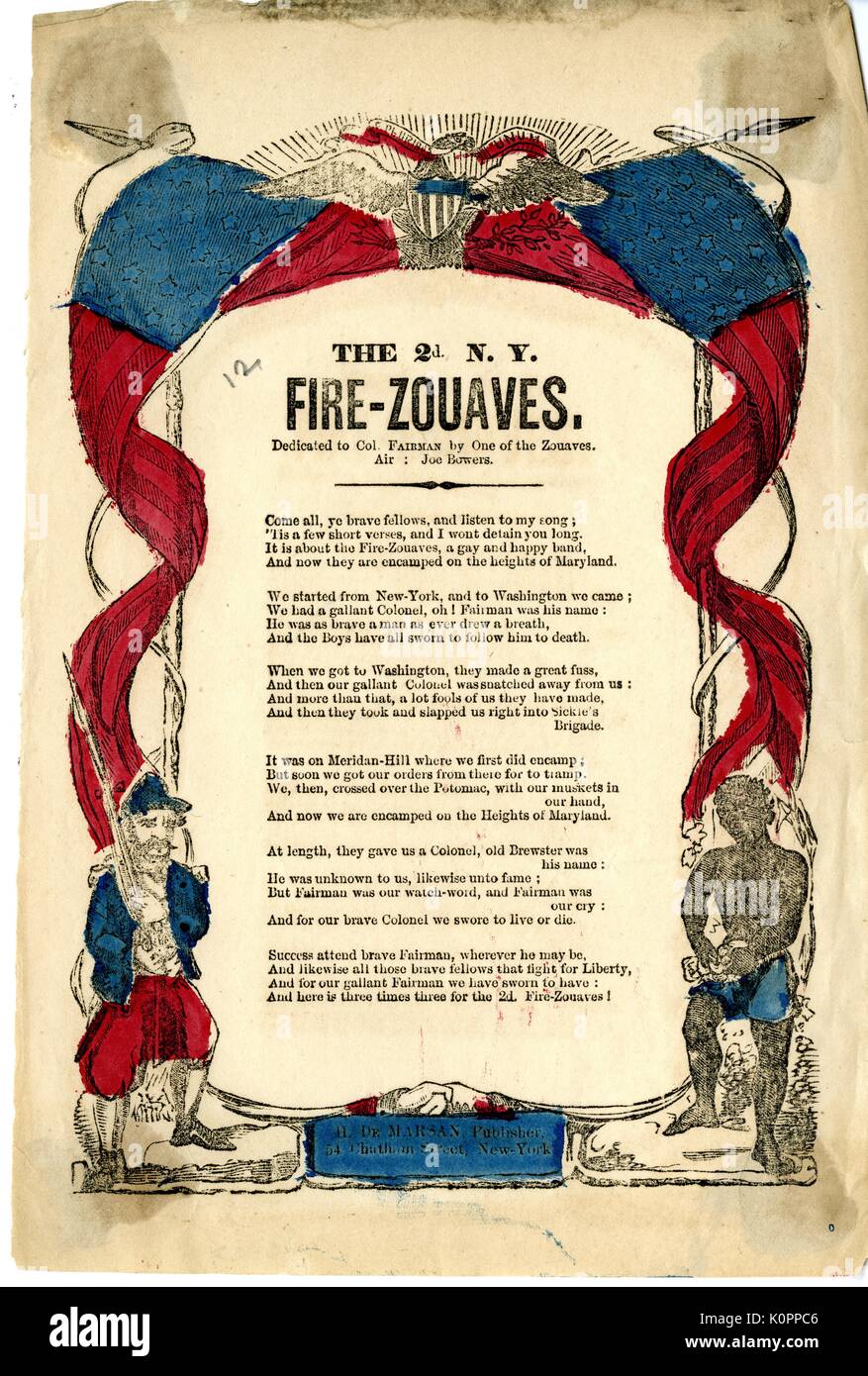 Broadside from the American Civil War, entitled 'The 2nd NY Fire ...