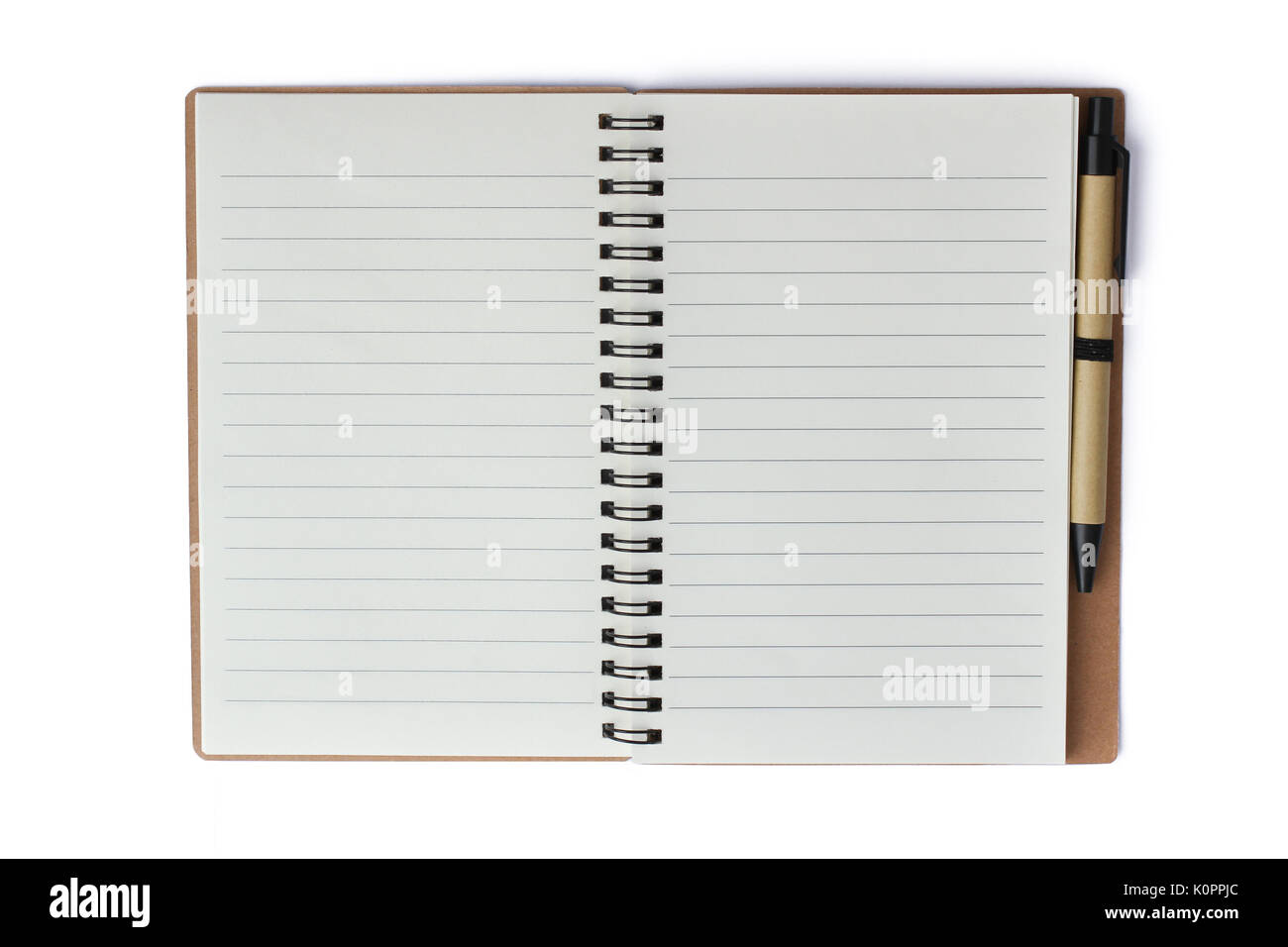 Notepad with pen on the side white background Stock Photo - Alamy