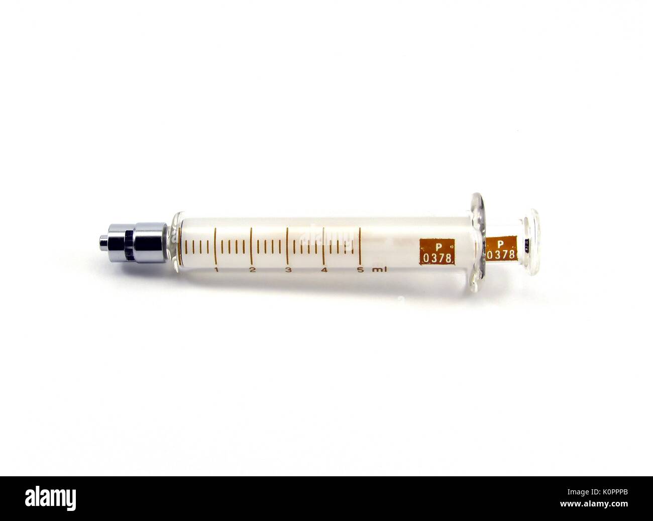 Glass Medical Syringe (5ml) isolated on white background Stock Photo ...