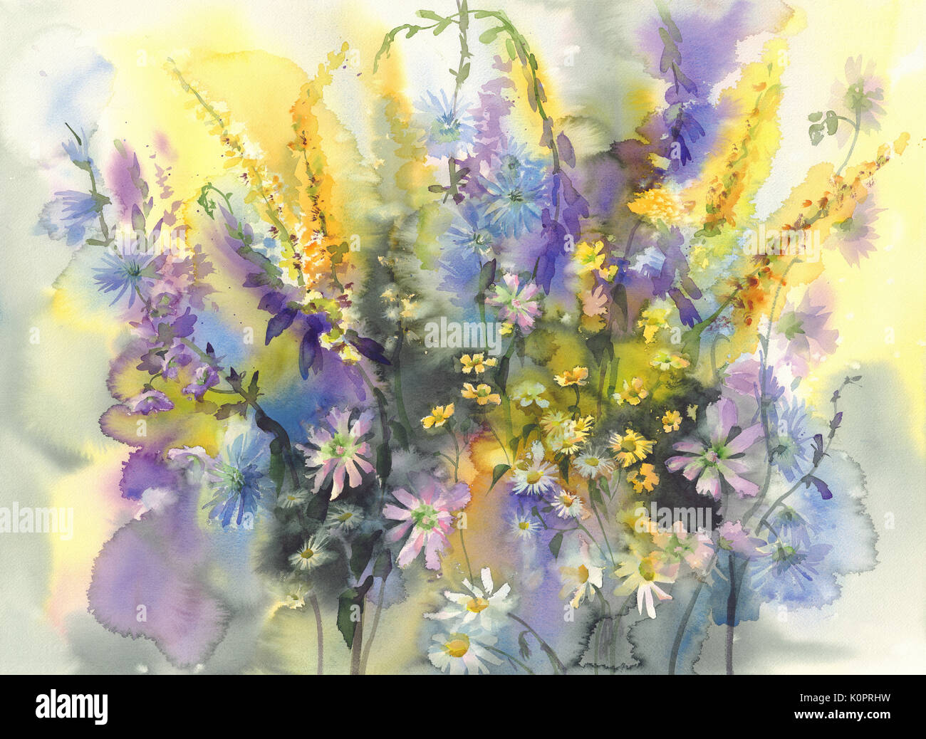 summer flowers watercolor background Stock Photo - Alamy