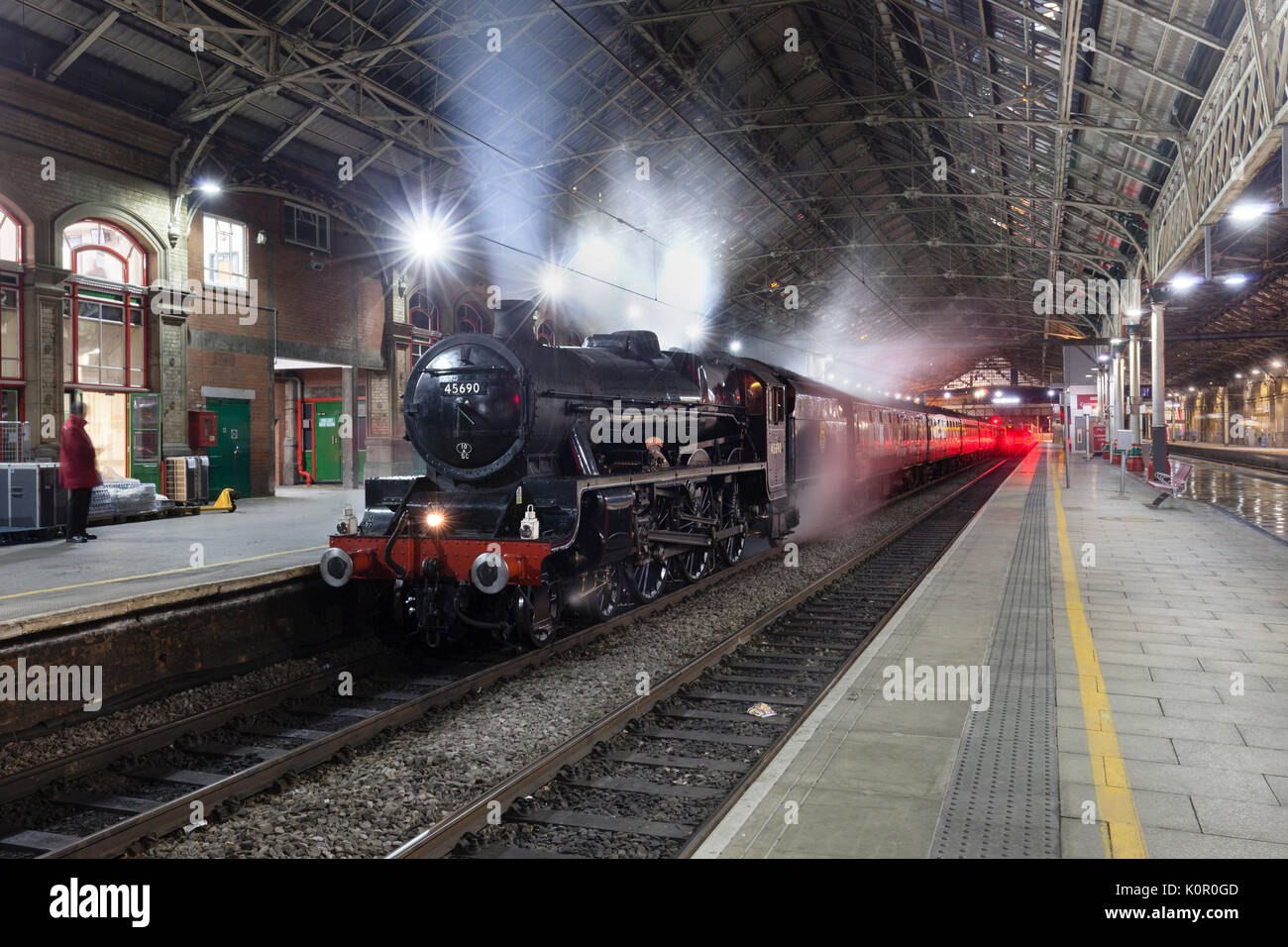 West Coast railways Steam locomotive 45690 Leander waits to depart from ...