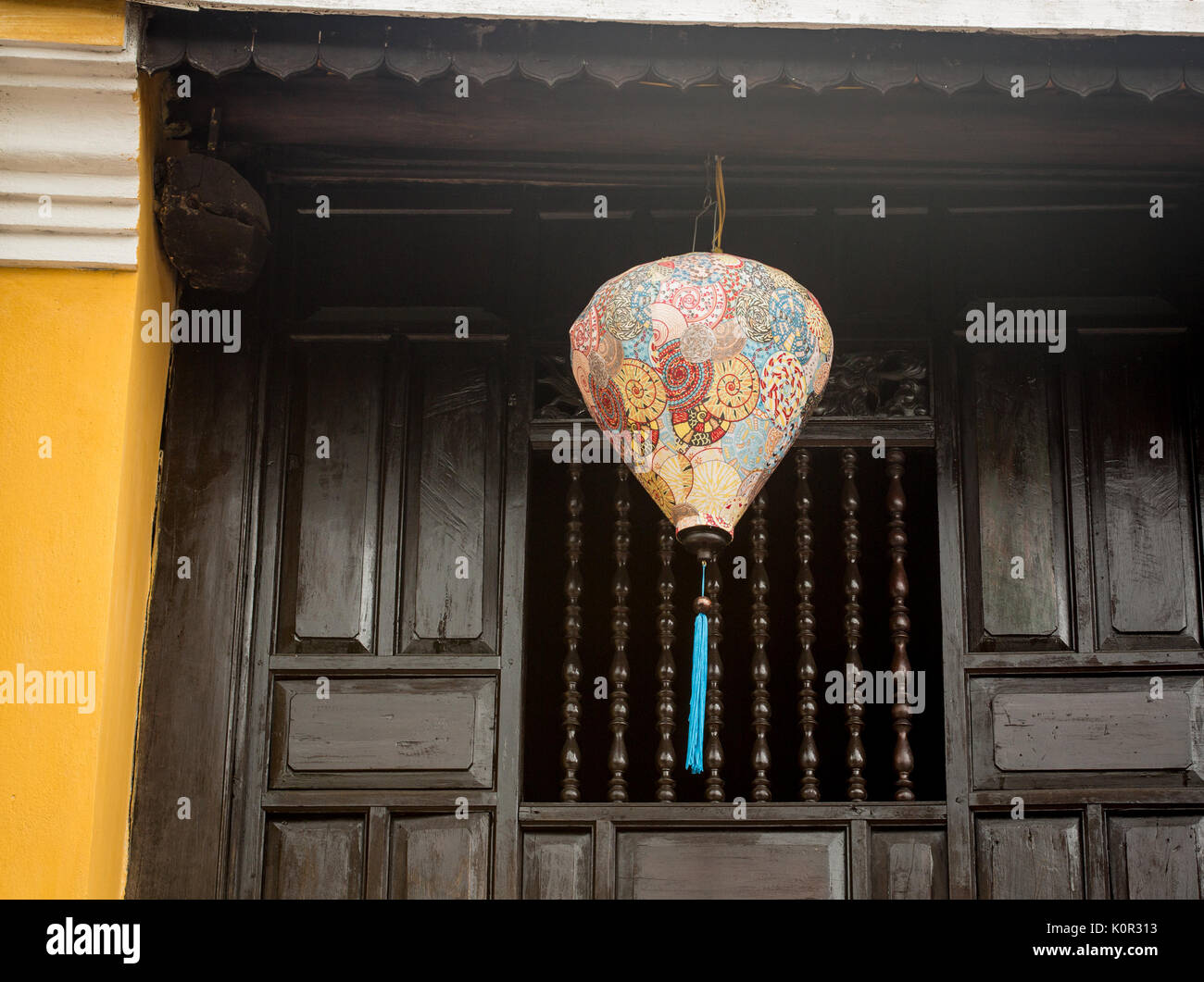 Traditional paper lantern hanging at old wooden house in Hoi An Ancient ...