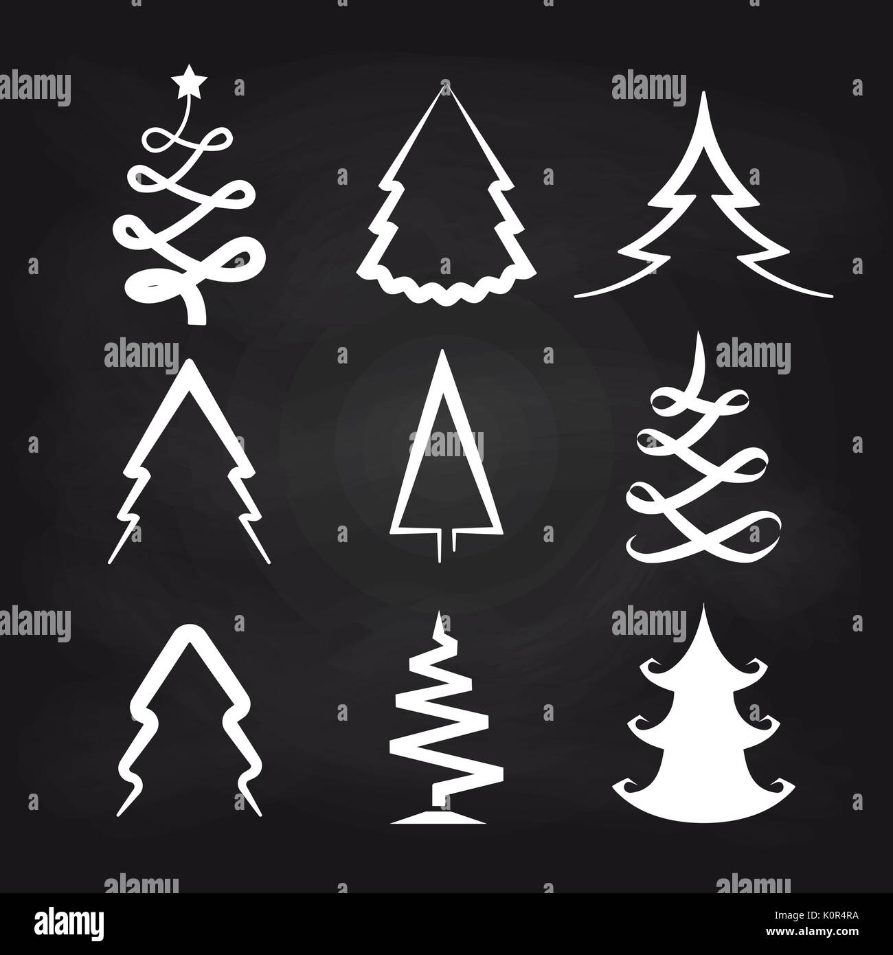 White christmas tree icons on chalkboard background. Vector ...