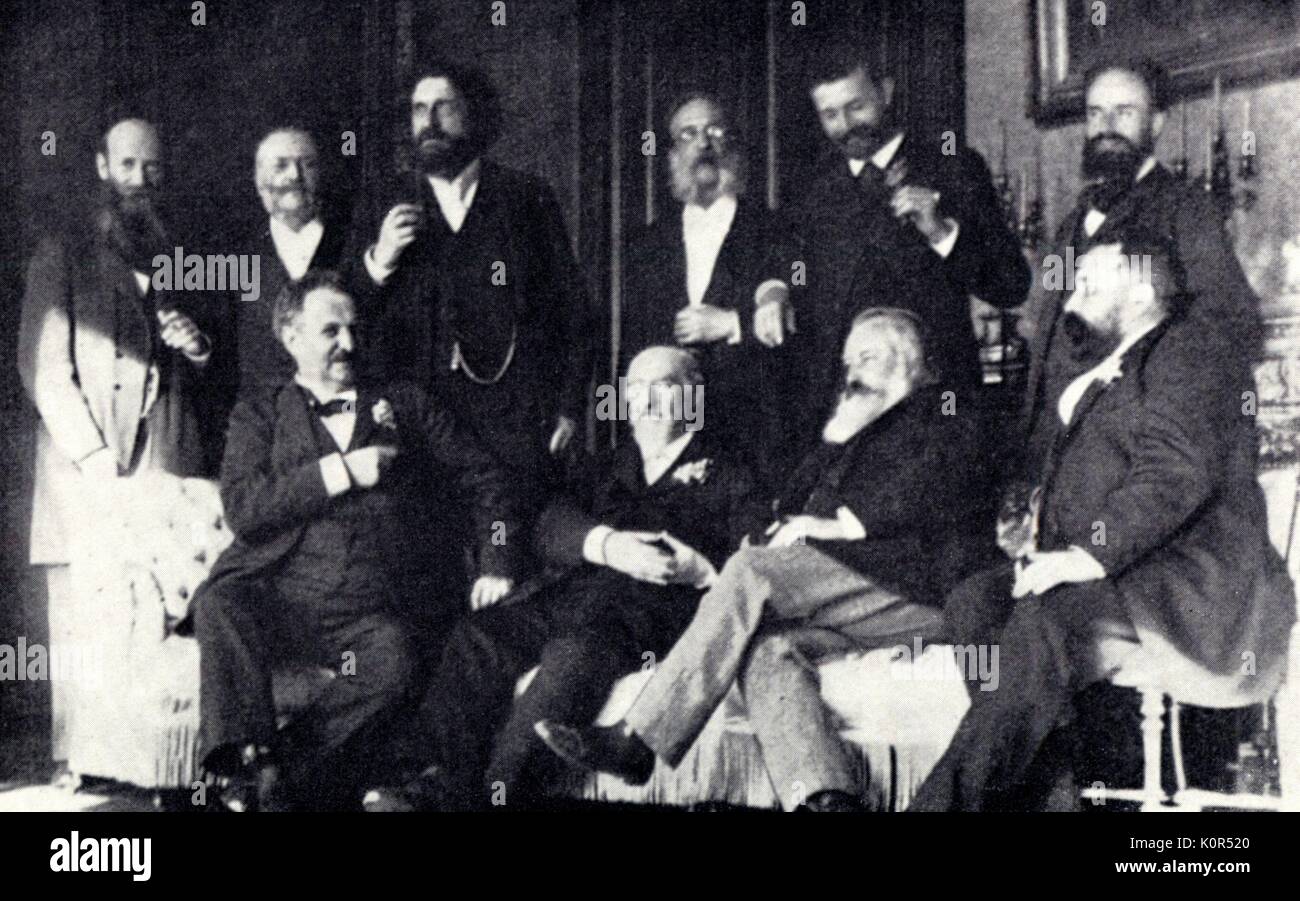 Johannes Brahms and friends - portrait, c.1894. Sitting left to right ...