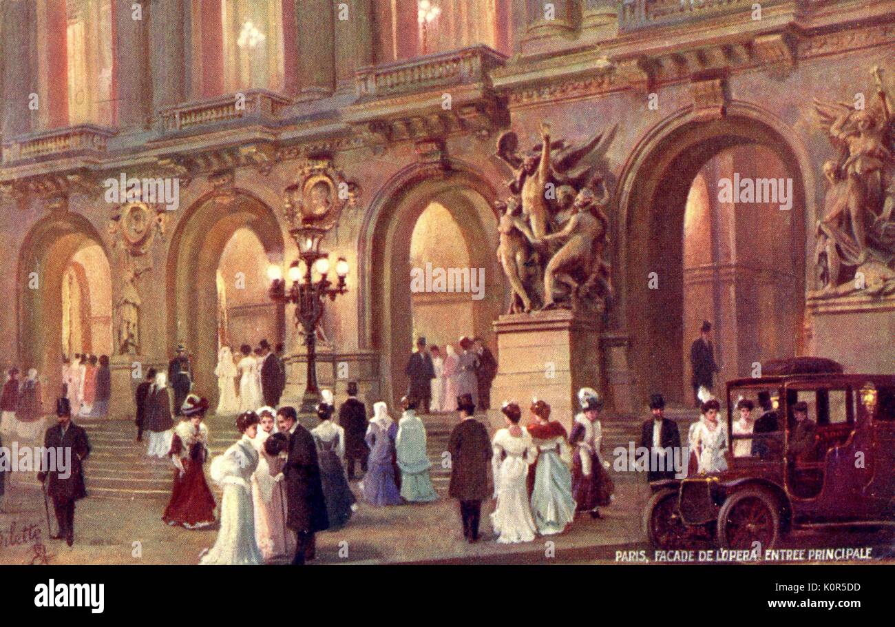 Paris Opera - Facade de l'Opera. View from front with opera-goers Stock ...