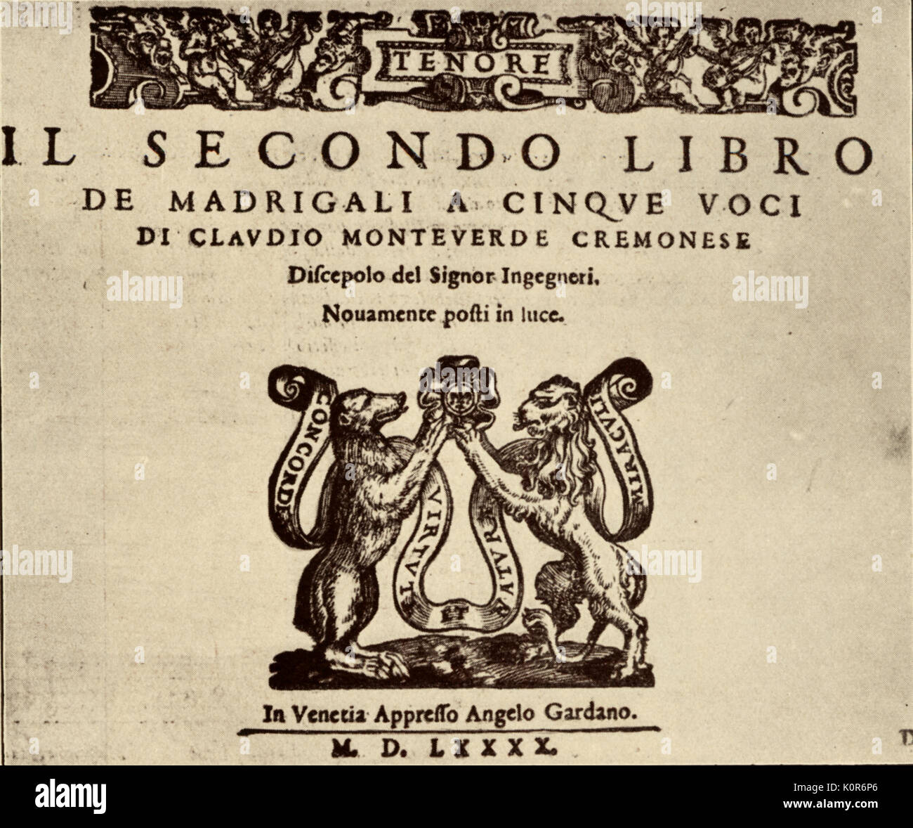 Claudio Monteverdi - title page of second volume of Madrigals for 5 ...