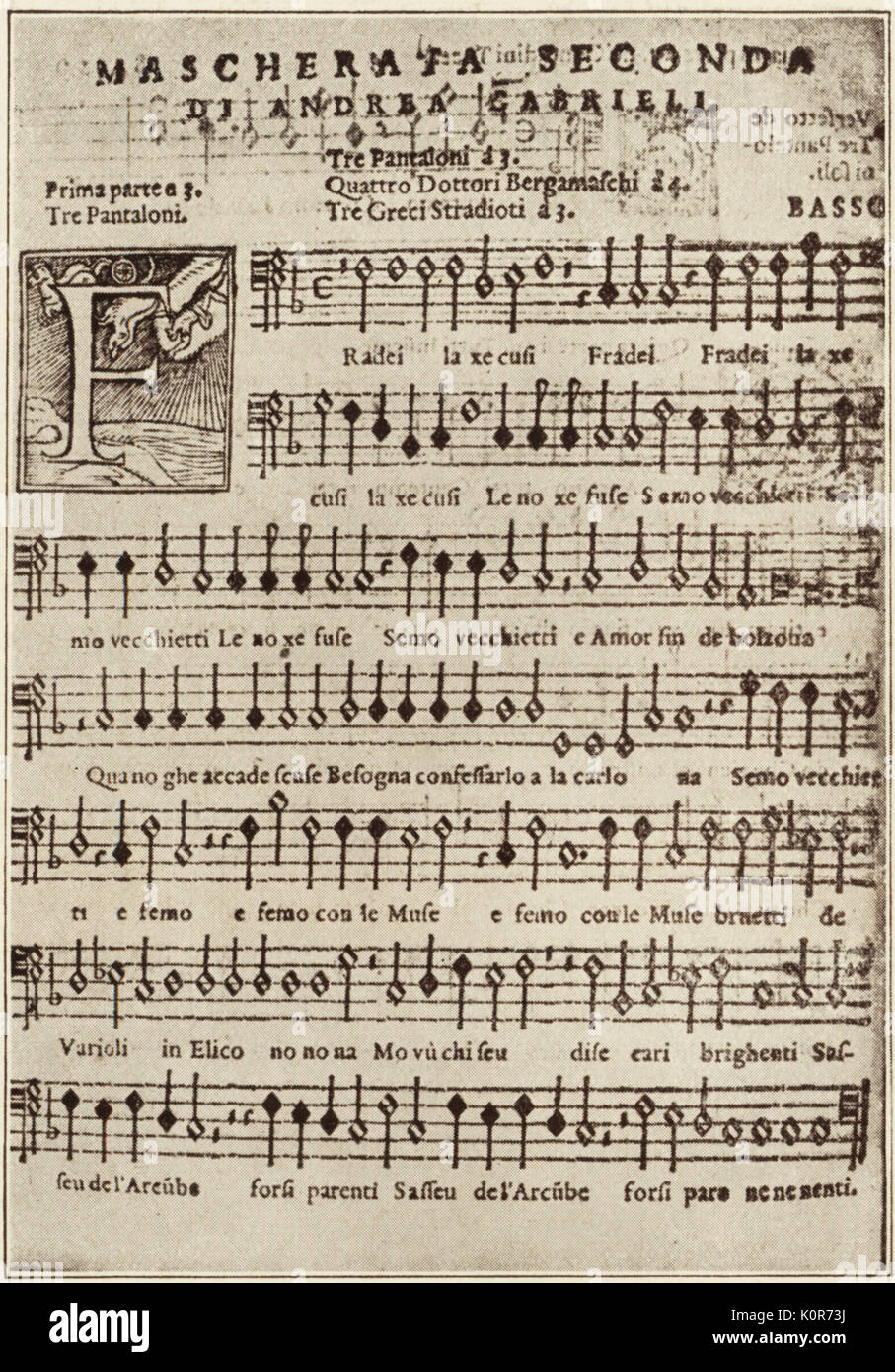 GABRIELI, Andrea score, Mascherate, Venice 1601. Italian organist ...