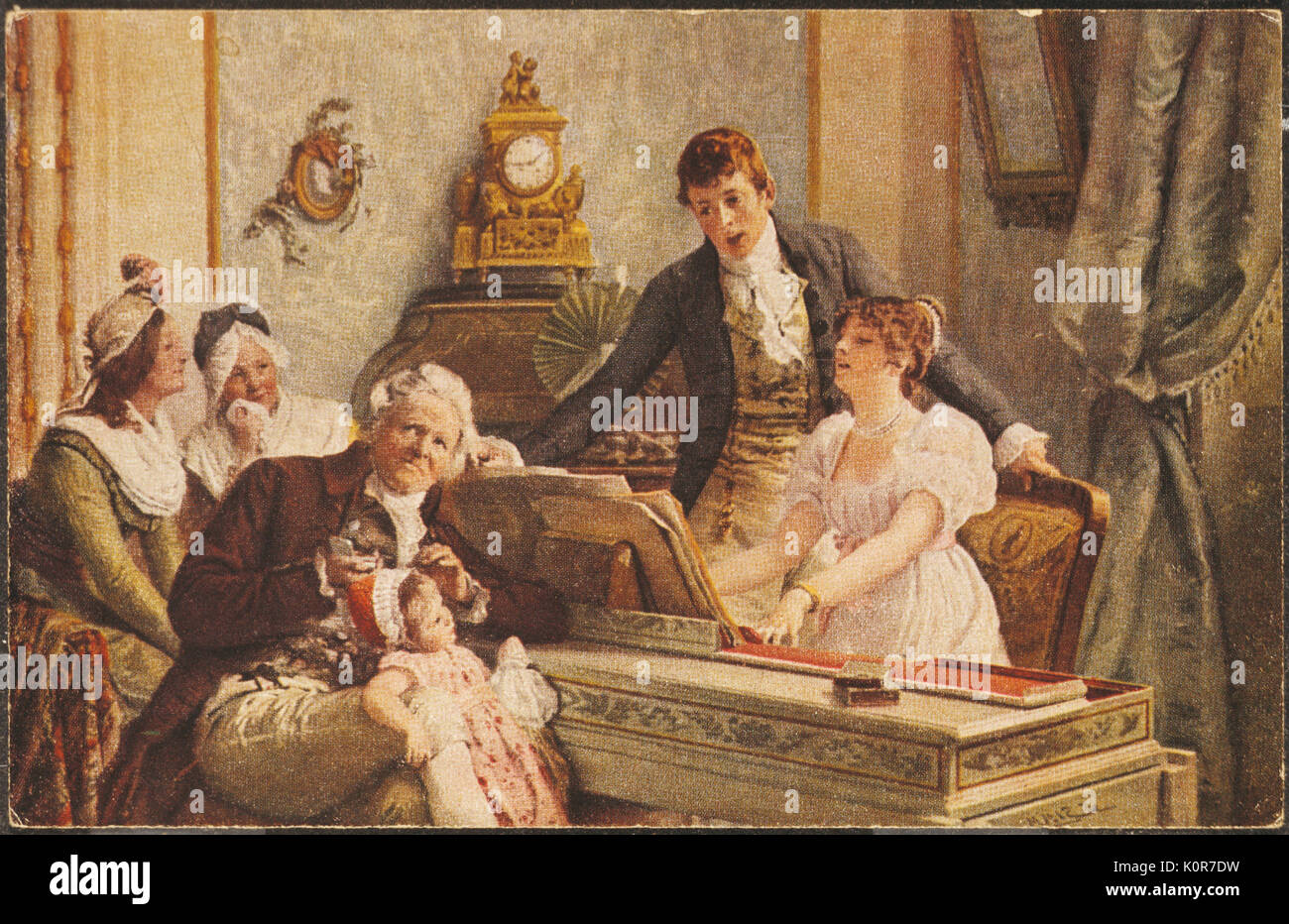 CONCERT - Pianist and singer performing at home 19th century. family ...