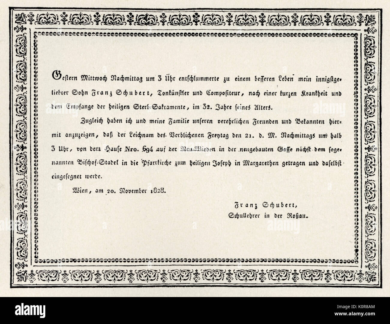 Franz schubert death hi-res stock photography and images - Alamy