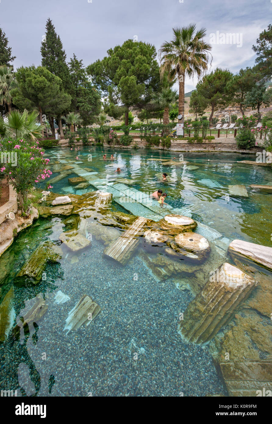 People swimming in The Ancient Termal Pool, Pamukkale,Denizli,Turkey ...