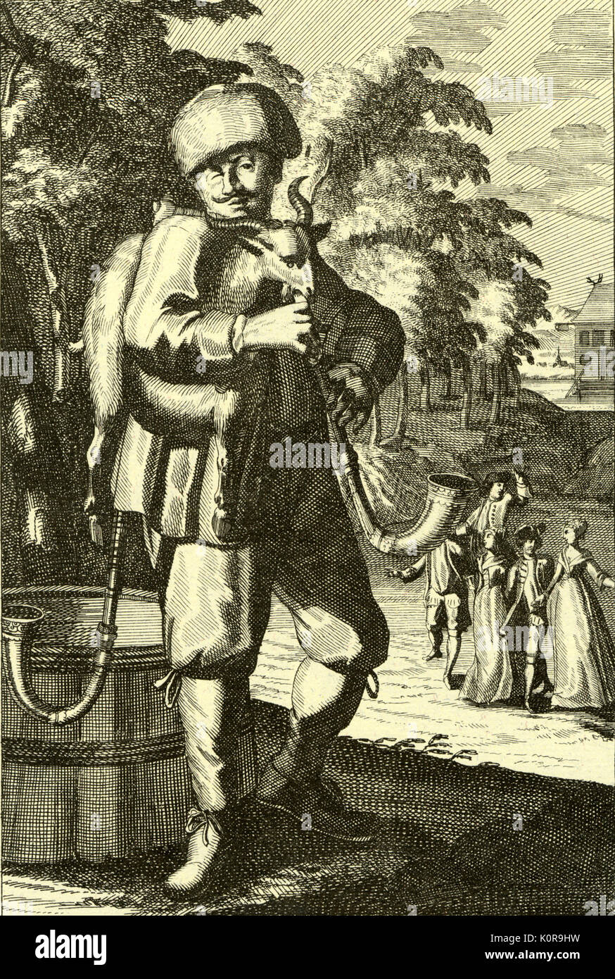 Early 18th century of man with bagpipes. Described here as "Polish Goat ...