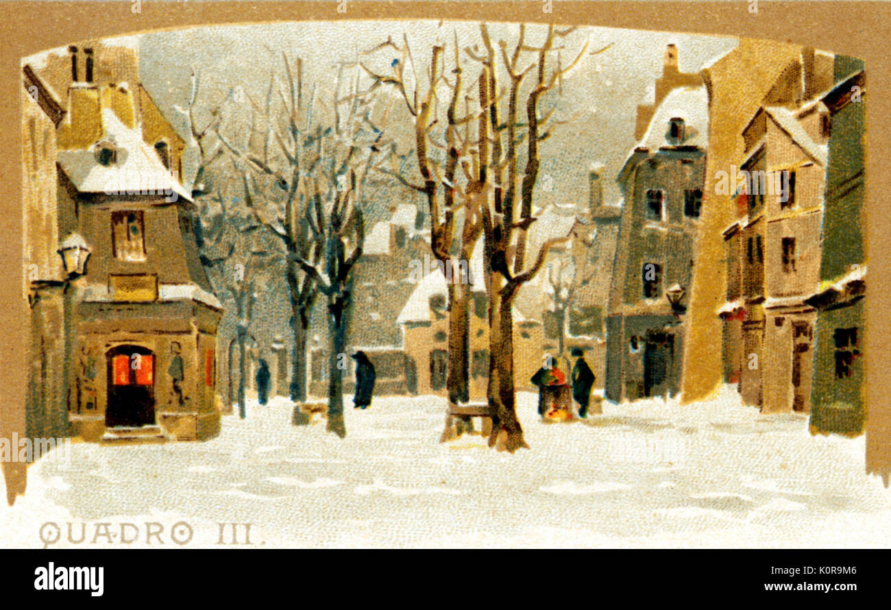 Giacomo Puccini's opera 'La Bohème'. Original stage design for Act III ...