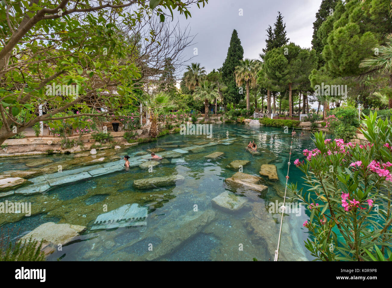 People swimming in The Ancient Termal Pool, Pamukkale,Denizli,Turkey ...