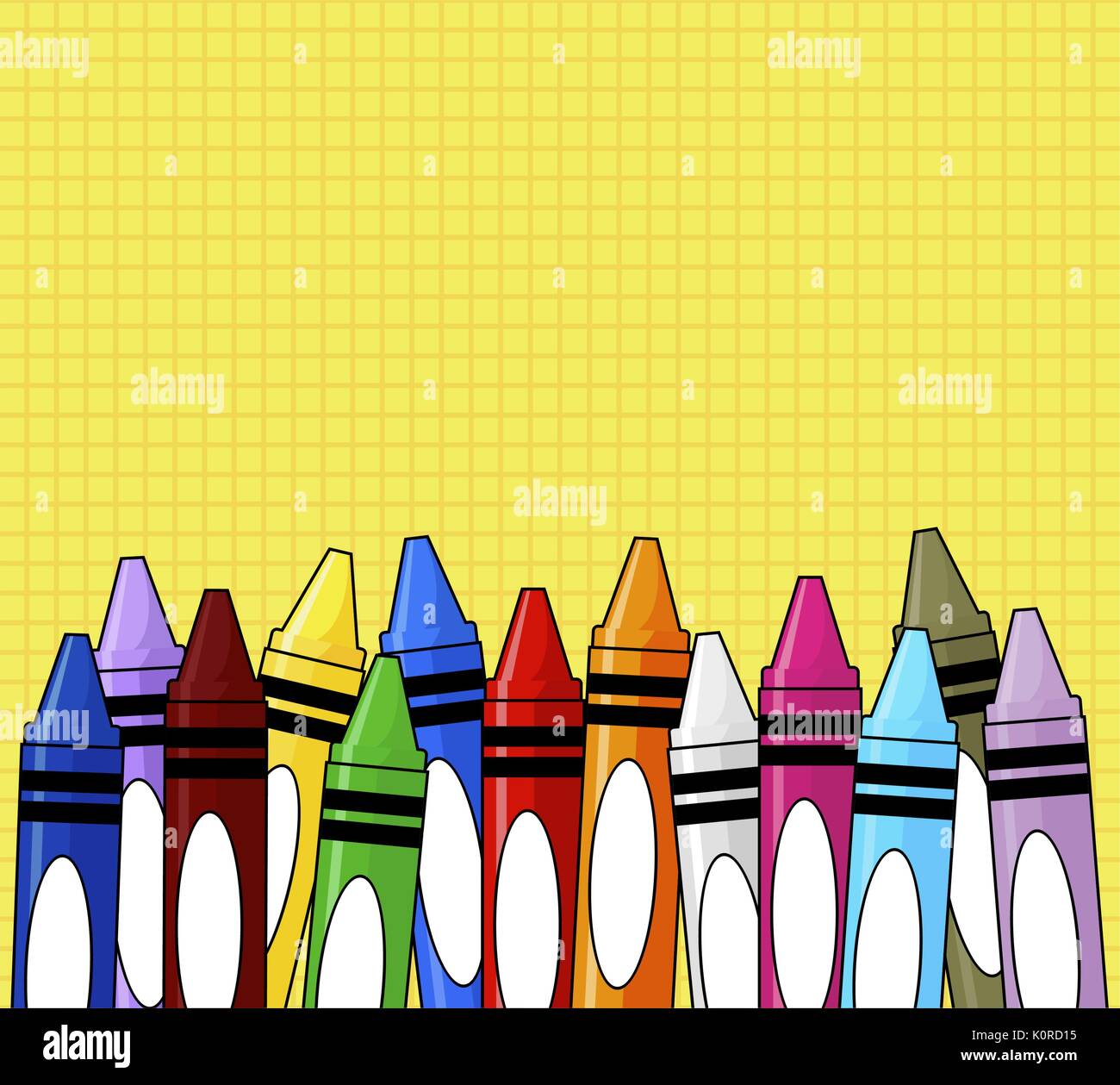 multi colored crayons on grid yellow background Stock Vector Image ...