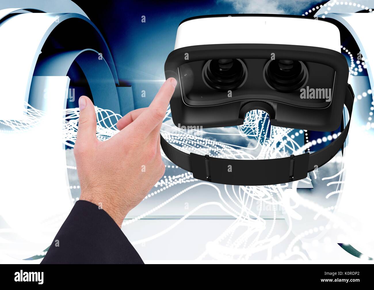 Digital composite of Hand touching and interacting with virtual reality ...